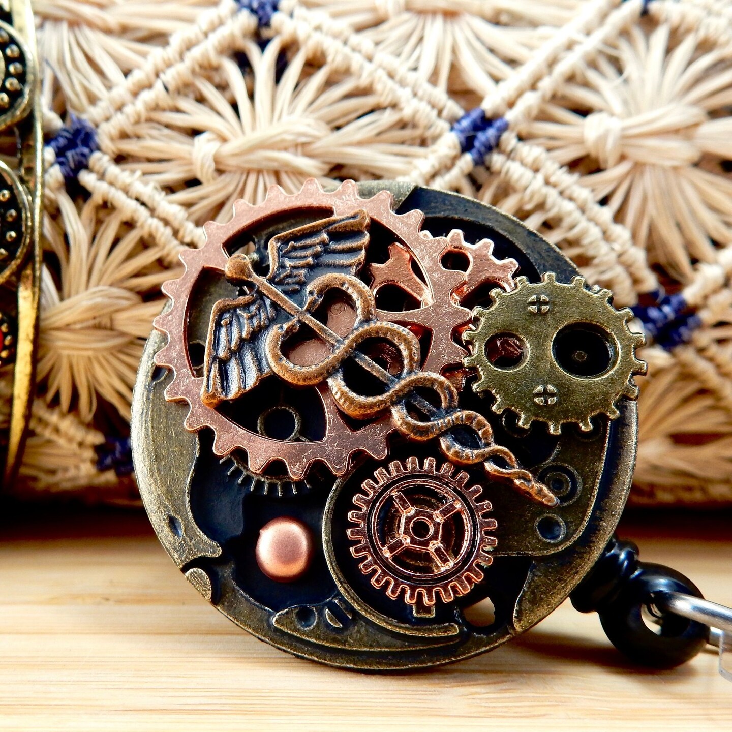 Steampunk Caduceus Name Badge Holder, Retractable Badge Clip Men's ...