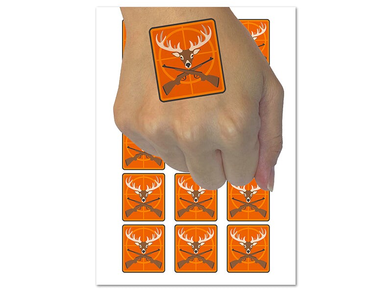 Crossed Hunting Rifles with Deer Head Antlers Temporary Tattoo Water ...