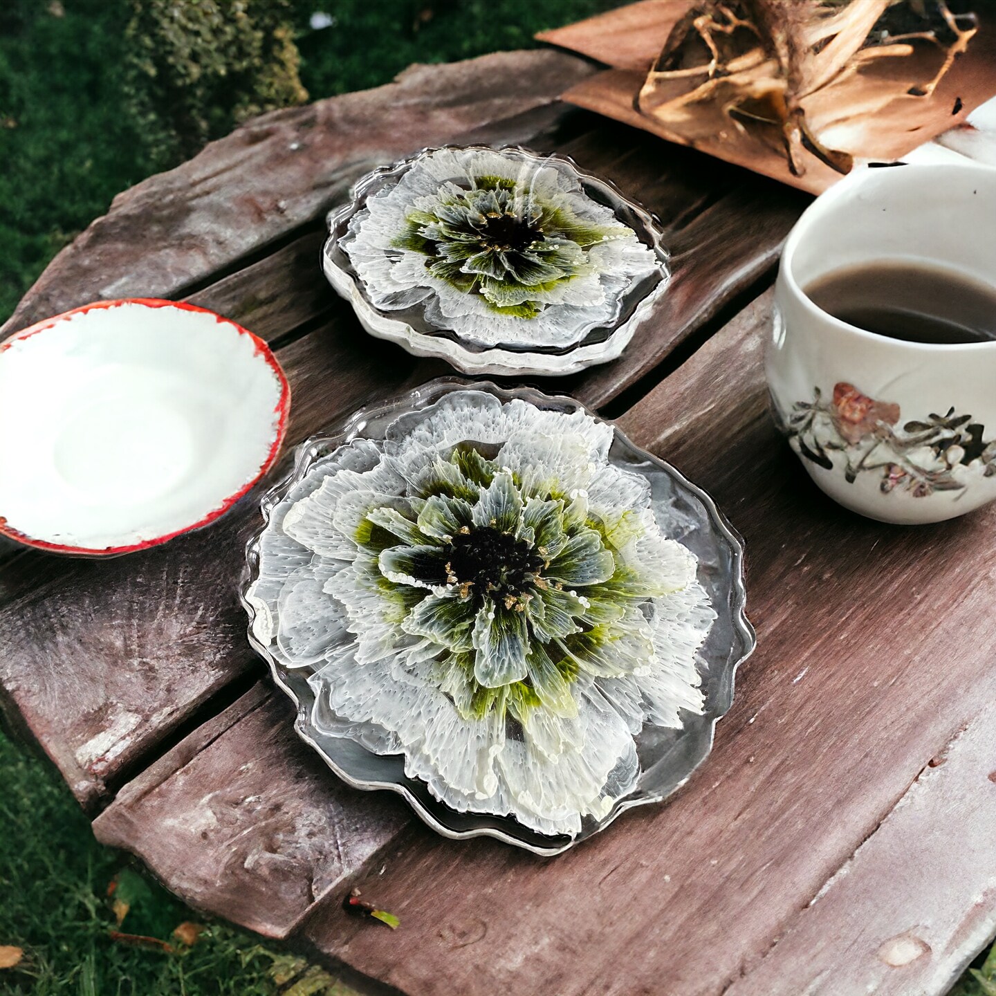 Handmade Green Flowers Coaster Sets, Wedding Gift, Housewarming Gift ...