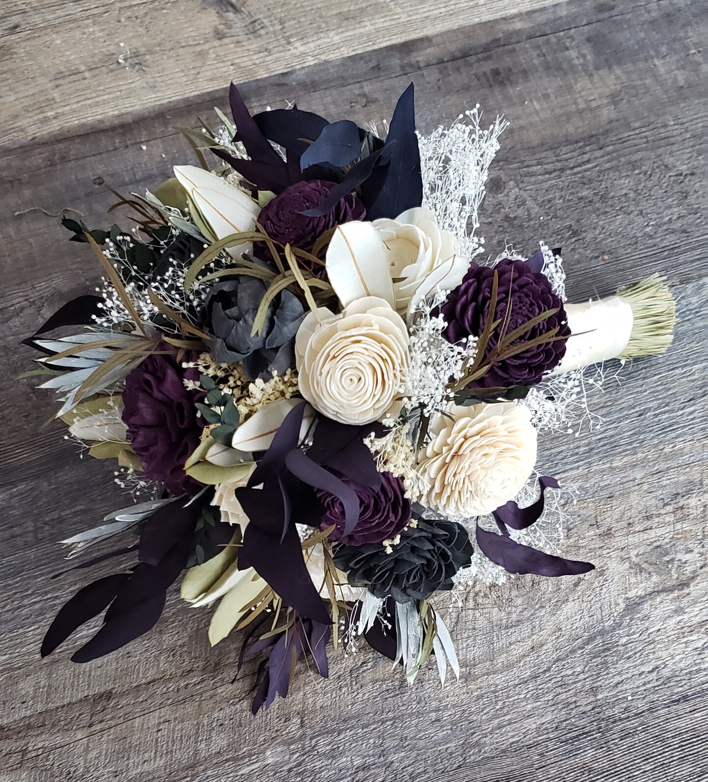 Dark Purple and Charcoal Wood Flower Bouquet, Sola Wood Bouquet ...