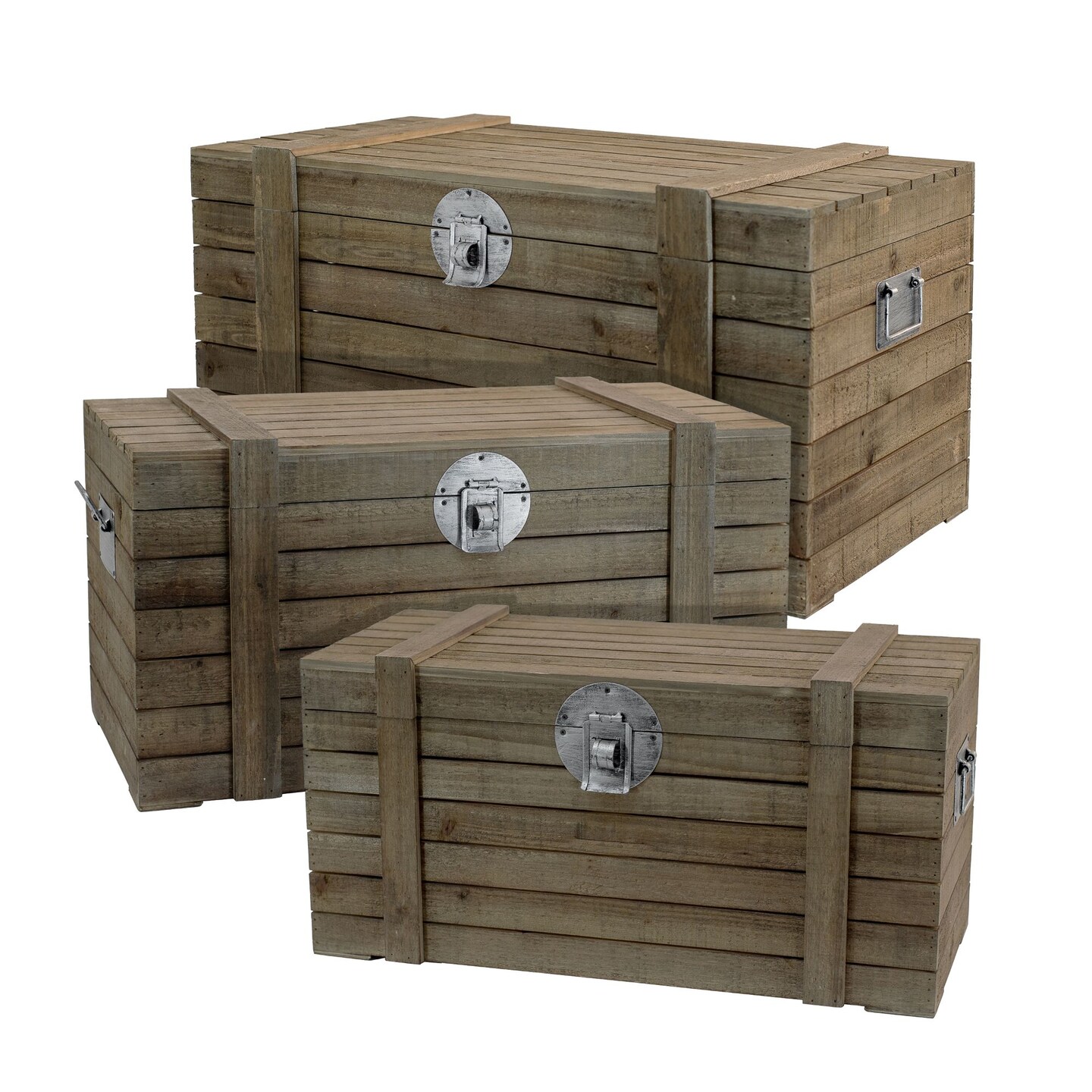 Creative Design Set of 3 Brown Distressed Rectangular Trunk Boxes 30 ...