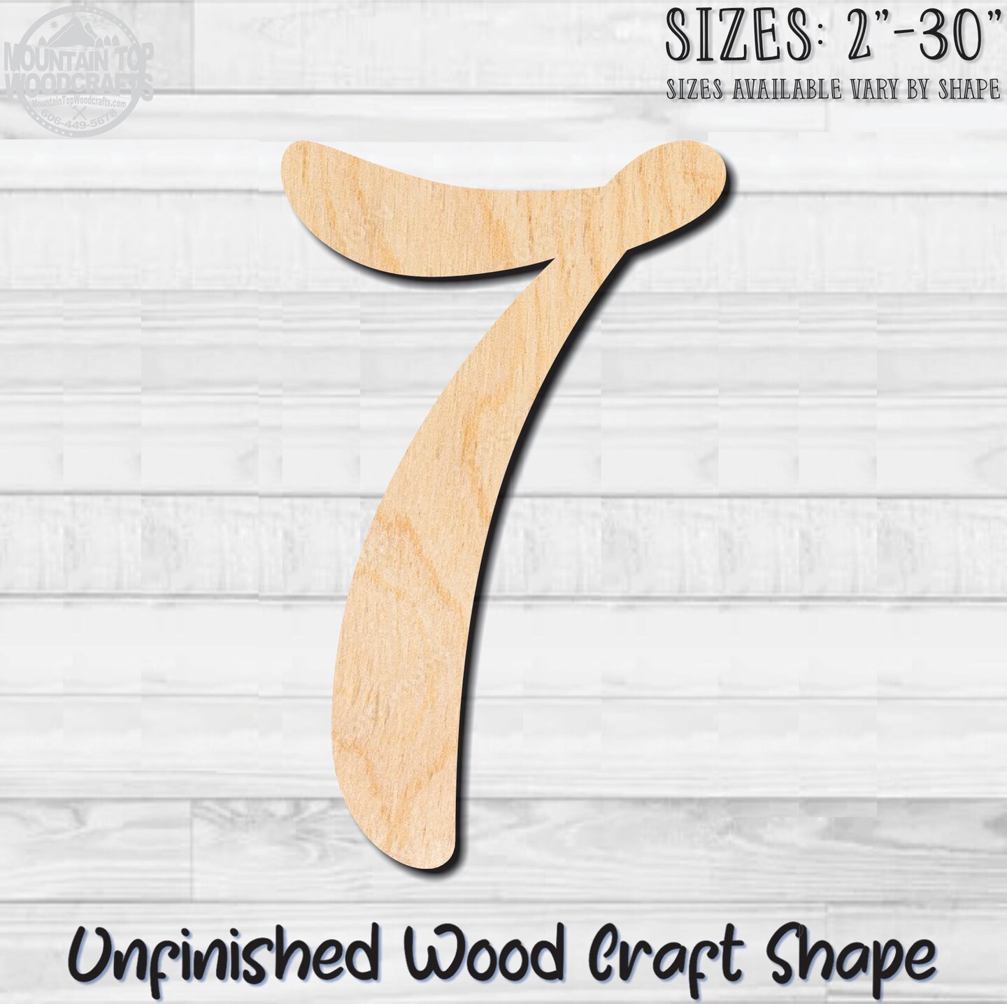 Script Number 7 Fancy Unfinished Wood Shape Blank Laser Engraved Cutout ...