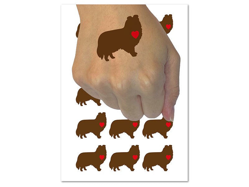 Shetland Sheepdog Sheltie Dog with Heart Temporary Tattoo Water ...