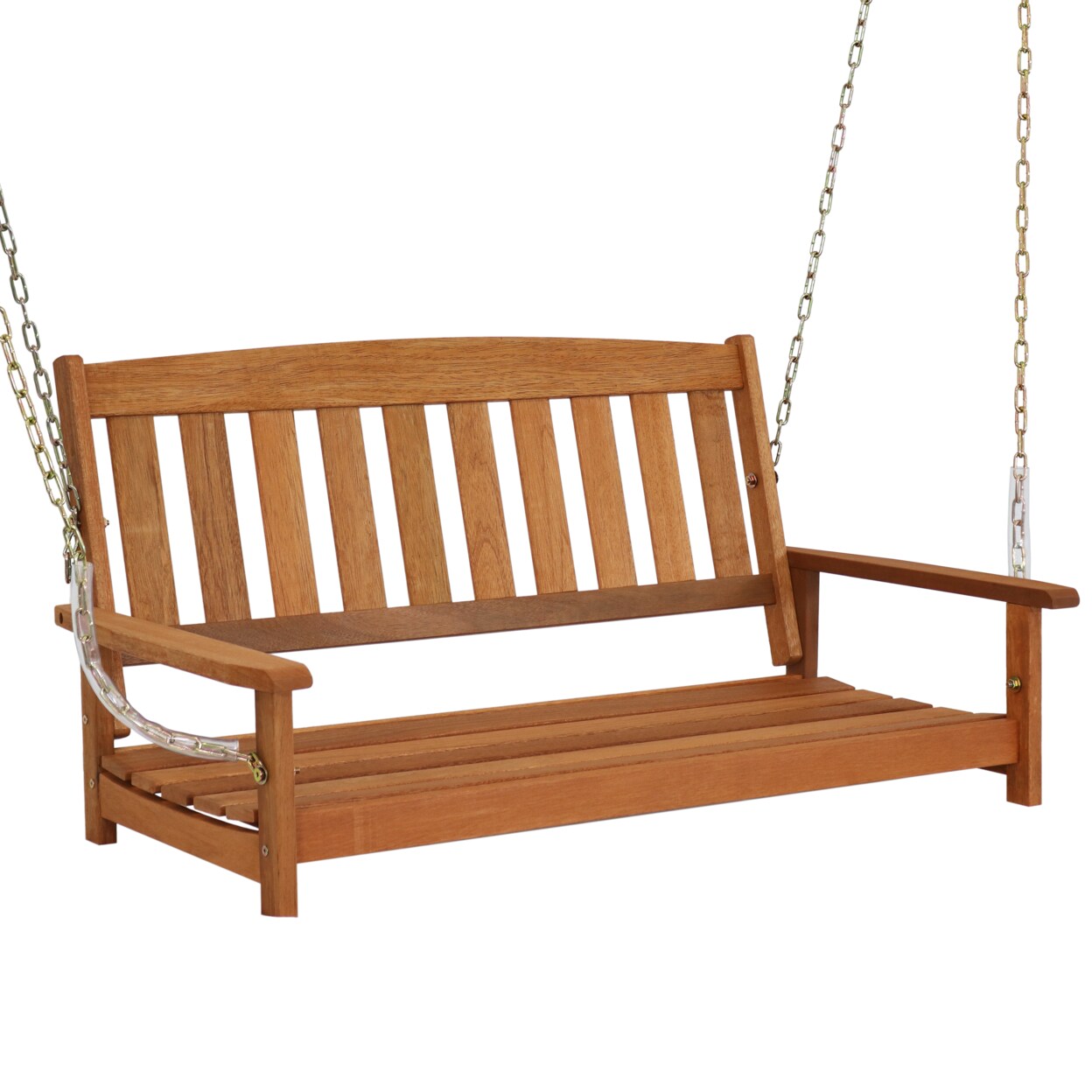 Sunnydaze 2-Person Hanging Bench With Armrests/Chains - Meranti Wood ...
