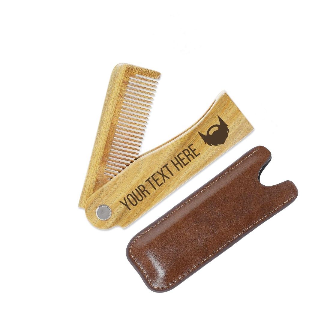 Personalized Natural Green Sandalwood Flip Beard Comb Custom Engraved ...