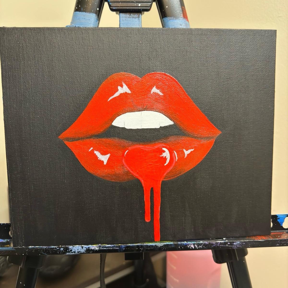Red Lip acrylic painting on a 8x10 on canvas panel. Canvas panel has a ...