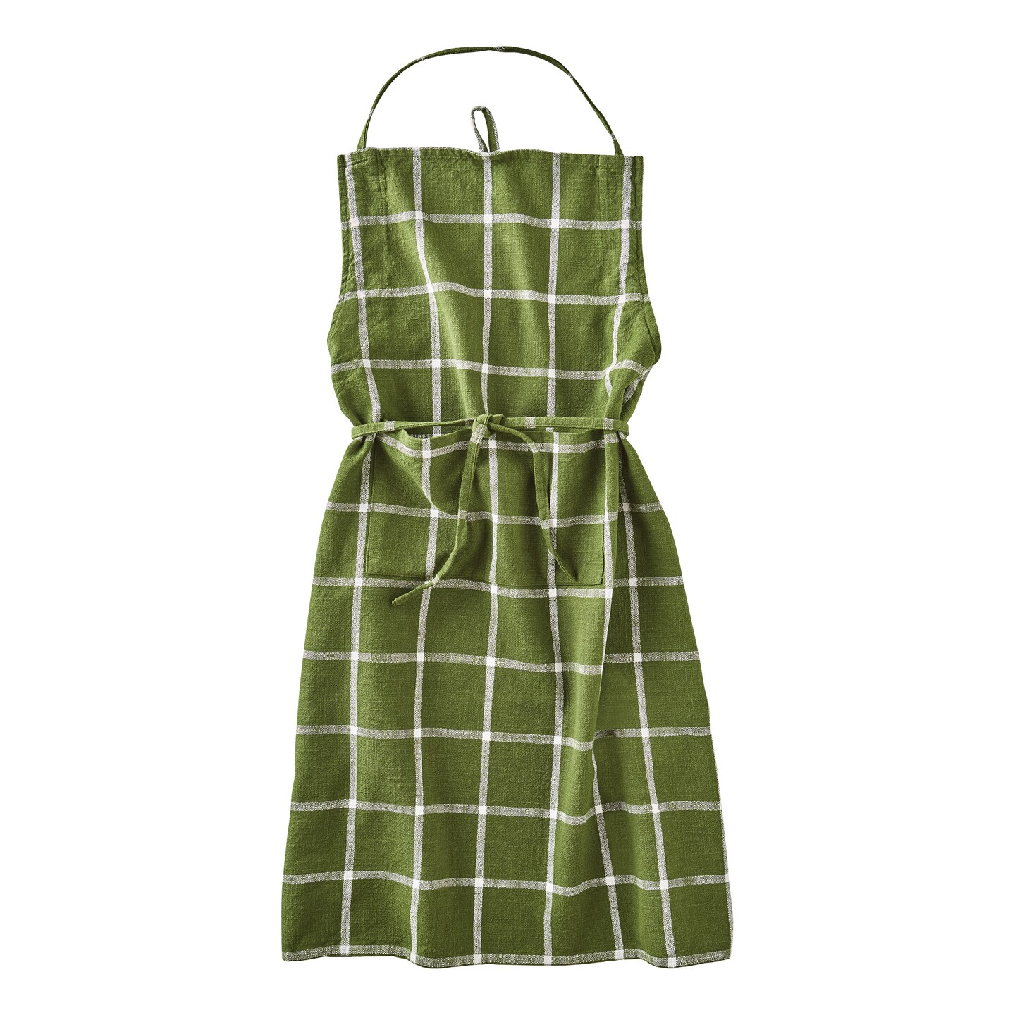 Classic Check Slub Bib Apron with Large Pocket and Waist Tie Green One ...