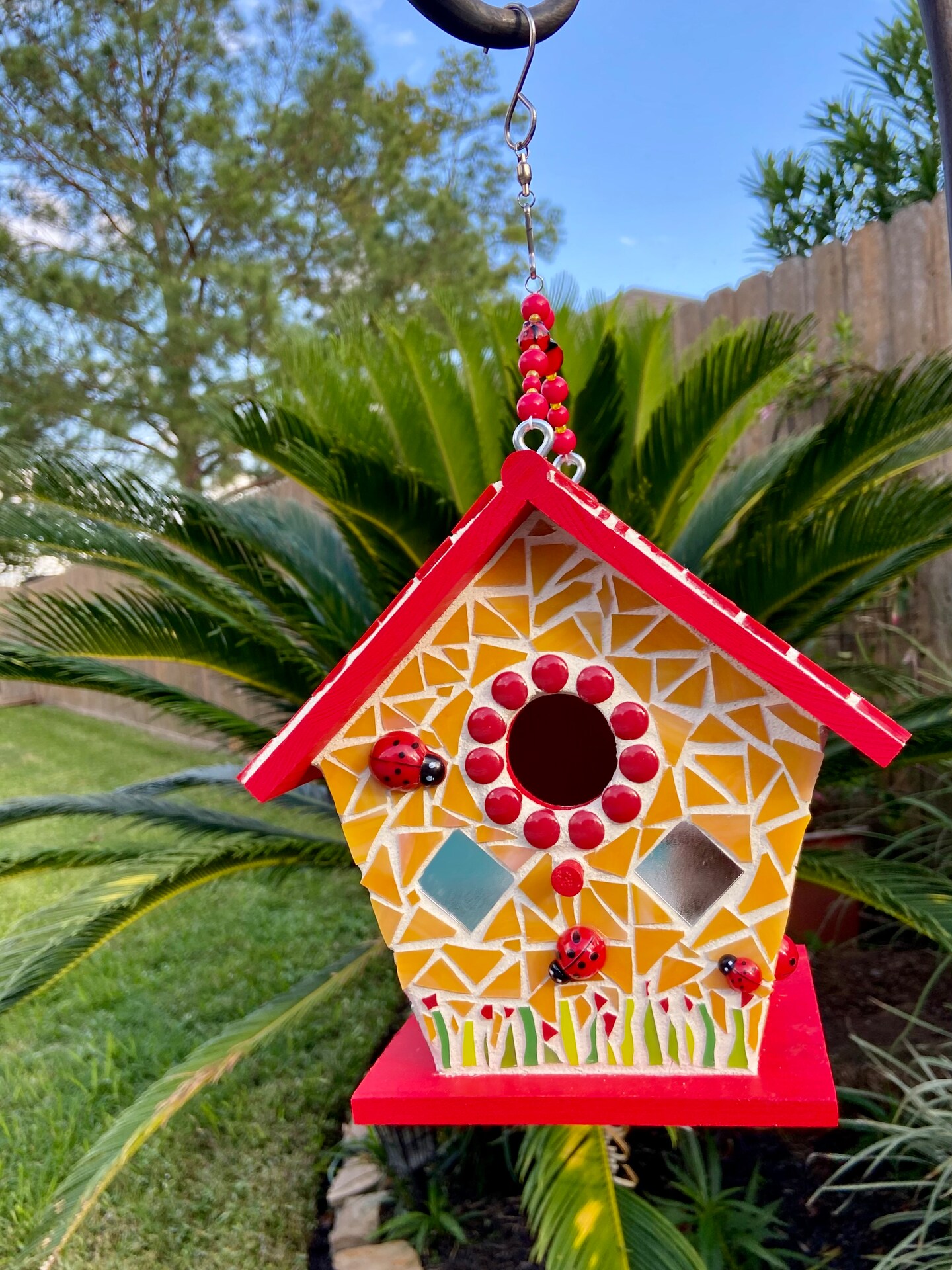 Stained Glass Mosaic Birdhouse, Summer Breeze, Garden, Yard Decor ...