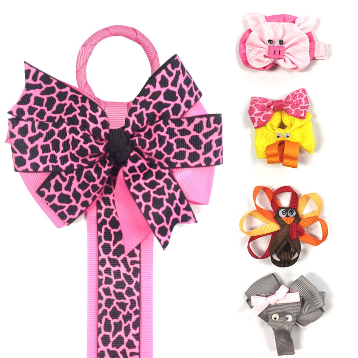 Wrapables Duck, Turkey, Elephant, Pig Ribbon Sculpture Hair Clips with ...