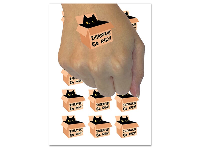 Introvert Cat In Box Temporary Tattoo Water Resistant Fake Body Art Set ...