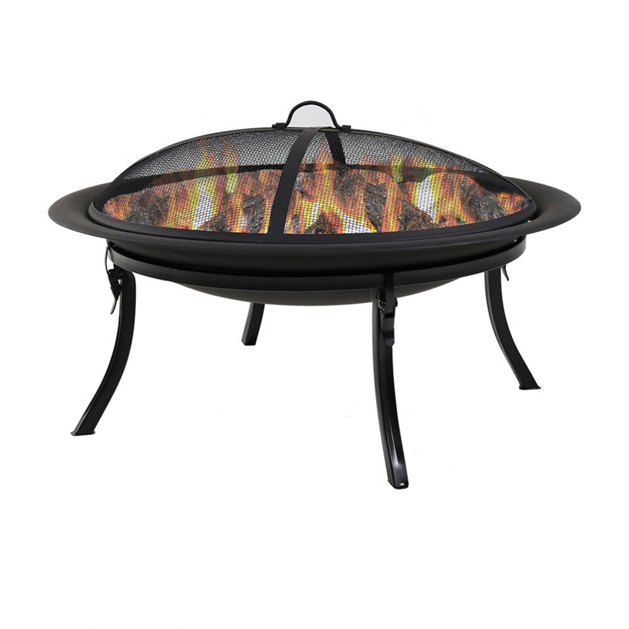 Sunnydaze 29 In Steel Fire Pit Bowl With Folding Stand Case And Screen ...