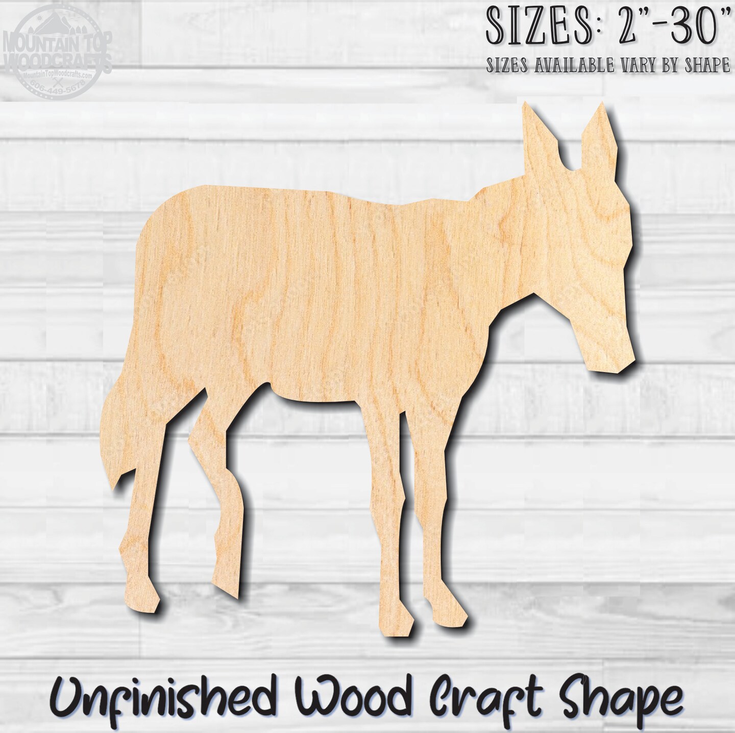 Donkey Animal Unfinished Wood Shape Blank Laser Engraved Cutout ...