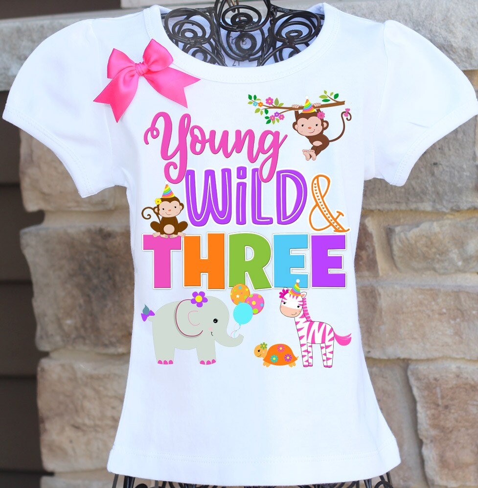 Young Wild and Three Birthday Shirt, Zoo Birthday Shirt, Zoo Animals Birthday Shirt, Safari ...