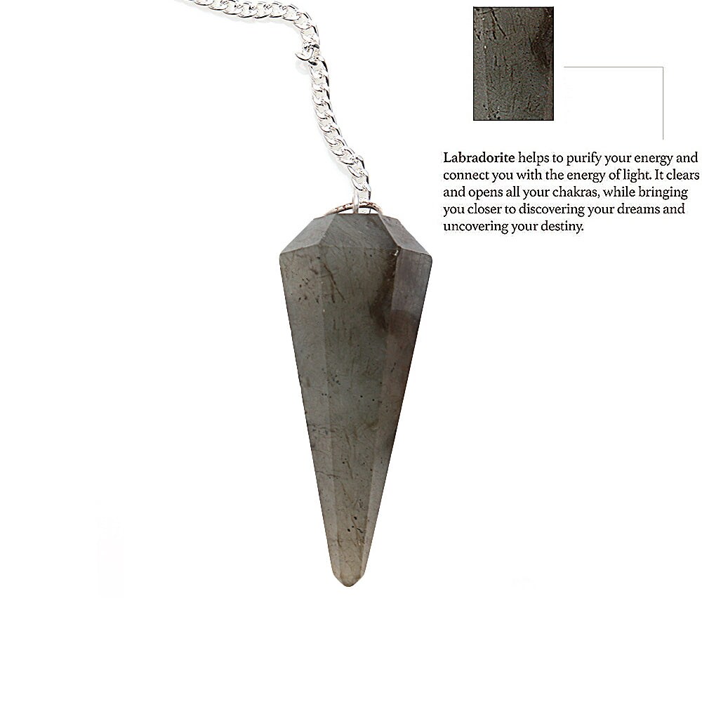 Dowsing Pendulum, Natural Gemstone Pointed Pendant, Silver Plated Chain ...