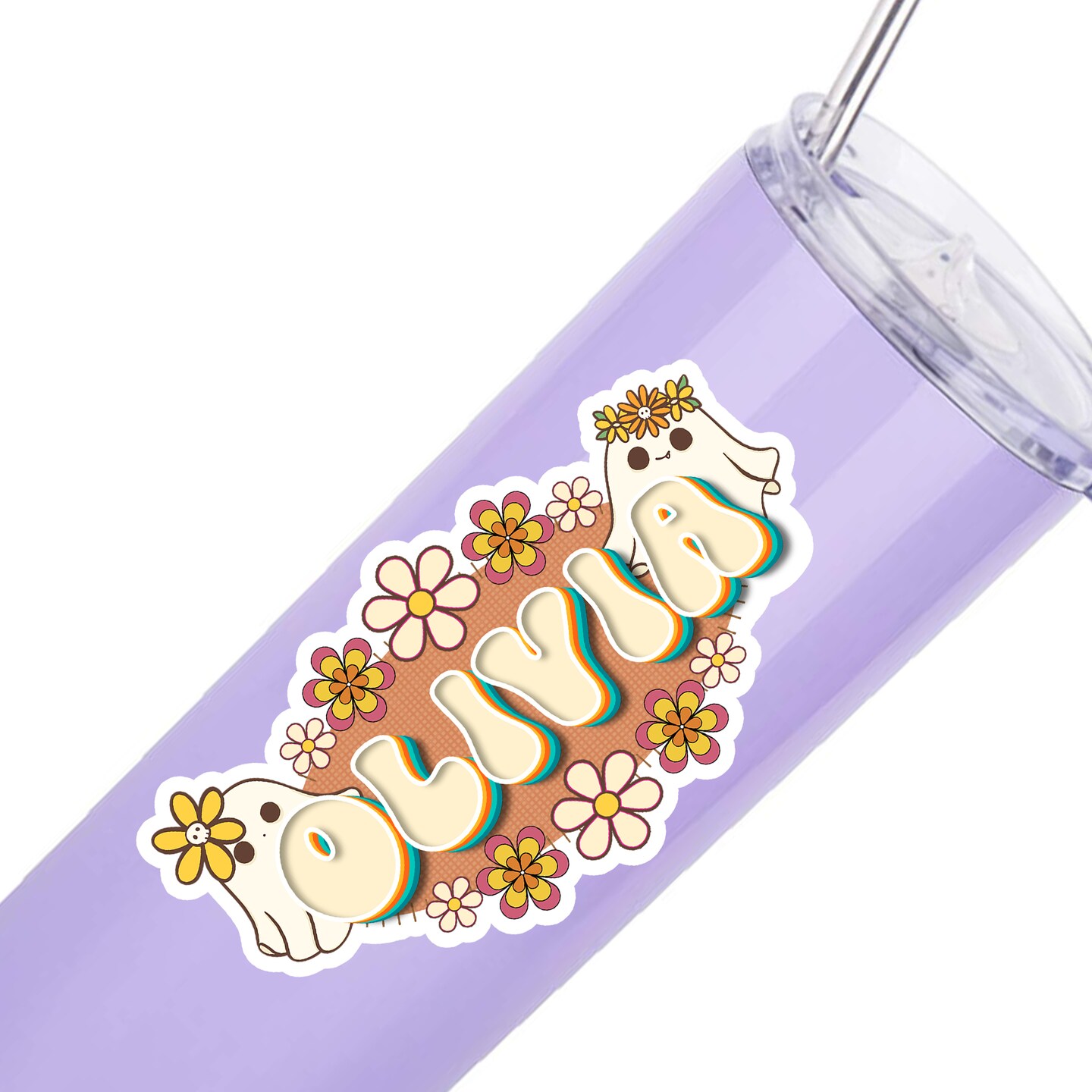 Retro Ghosts Name Sticker, Custom Text Sticker, Halloween Personalized ...