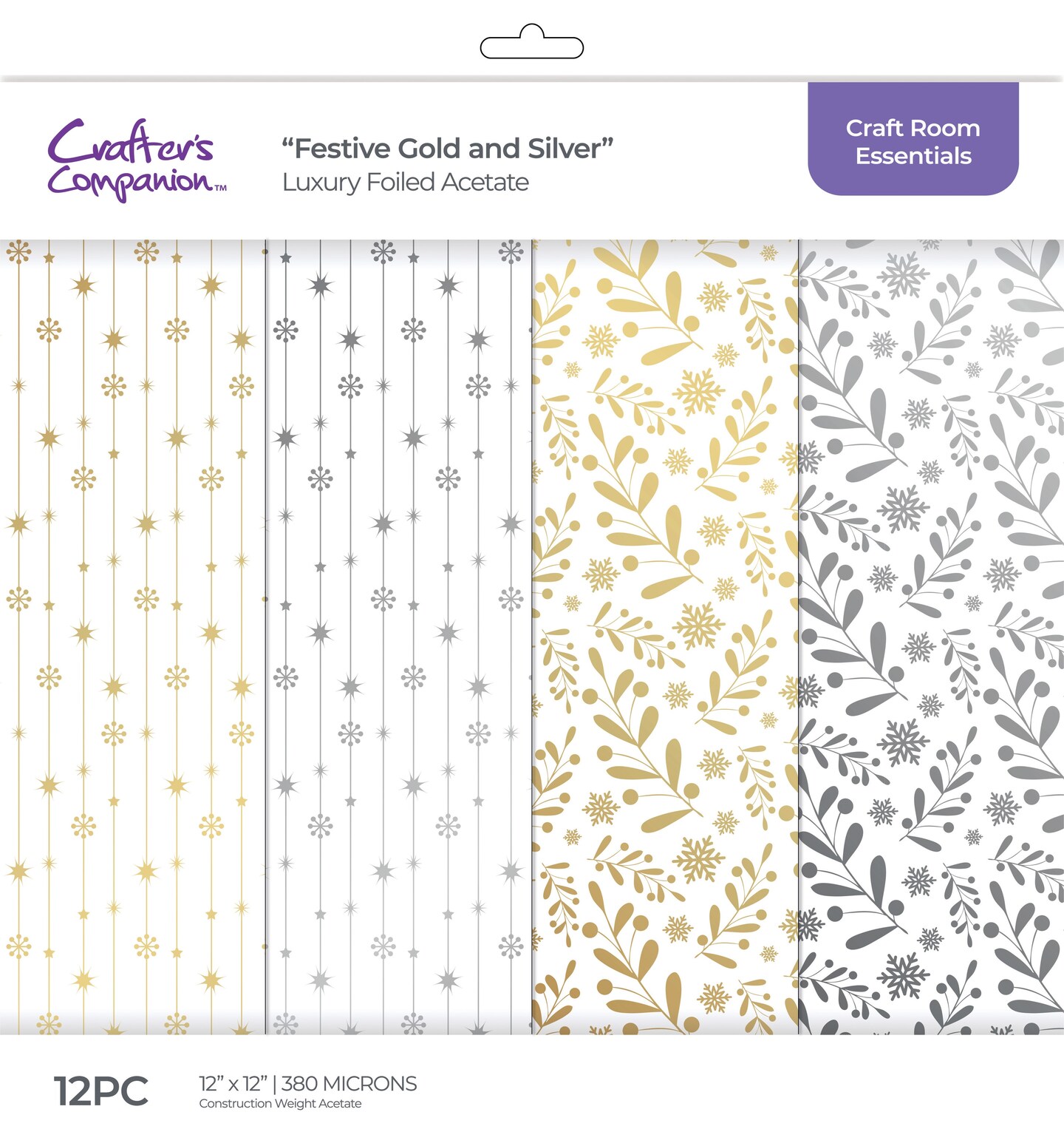 Crafter's Companion Luxury Foiled Acetate Pack-Festive Gold and Silver ...