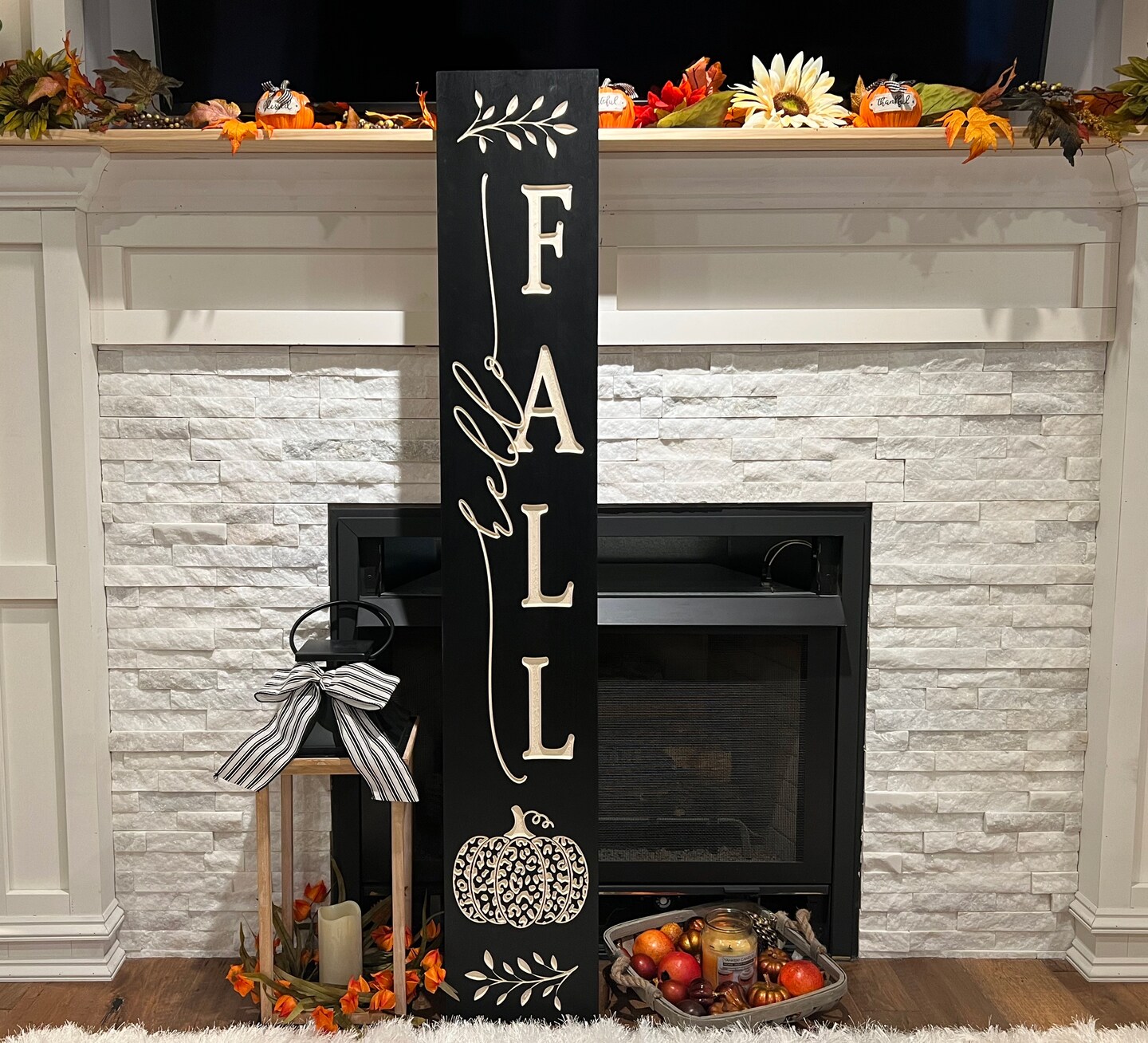 Hello Fall Porch Sign, Fall Porch Sign, Leopard Pumpkin Decor, Fall ...