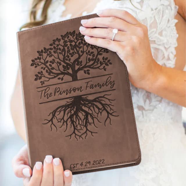 PERSONALIZED Family Tree Journaling Bible - ESV | Large Print | Brown Cover | Wedding Guestbook ...