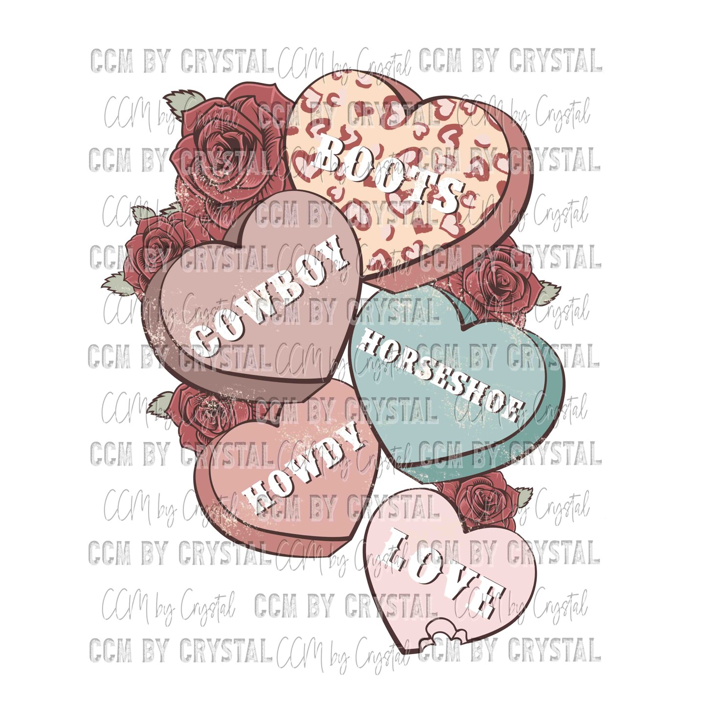 Western Hearts Valentines Day Ready to Press Transfer DTF Transfer ...