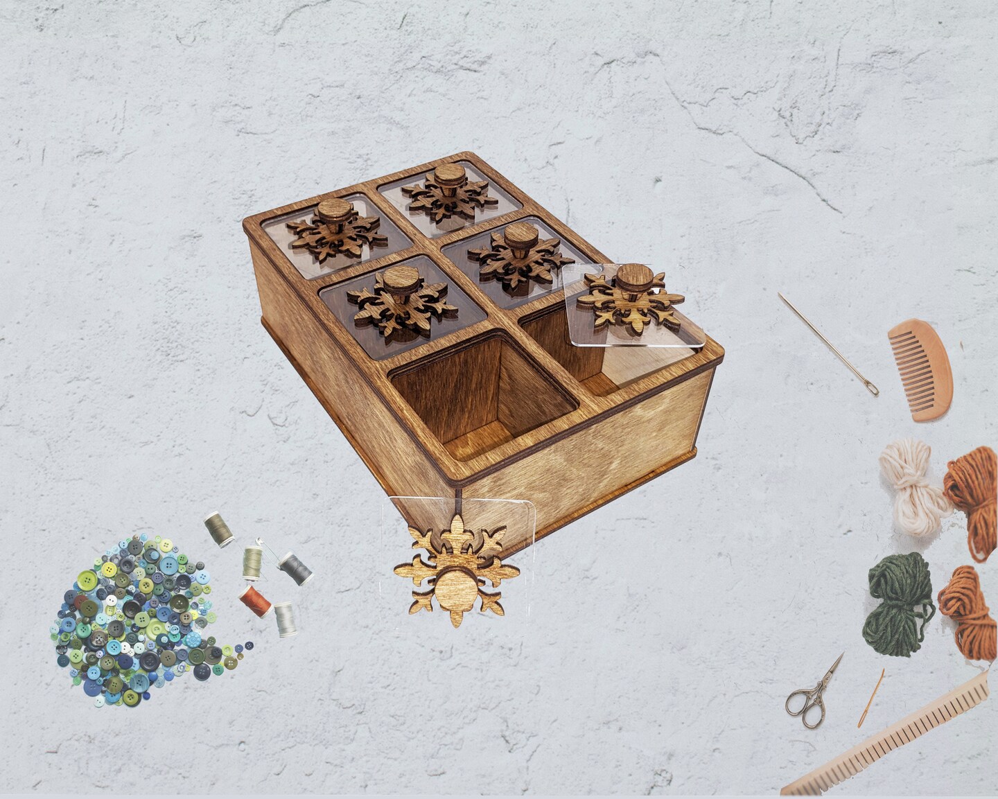 Handmade Wooden Box with 6 Compartments and Clear Acrylic Lids, Tea Box ...