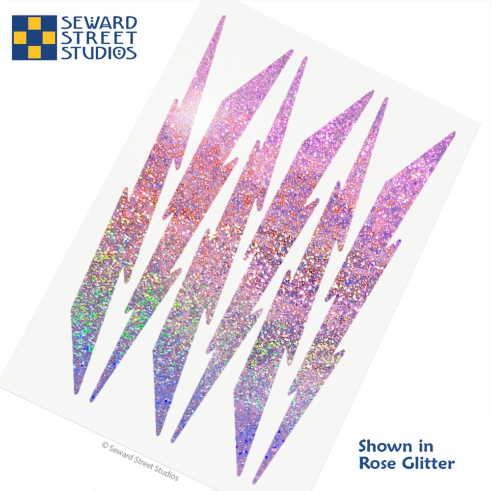 6 Rose Pink Lightning Bolts Holographic Glitter Decal Set, Six ...