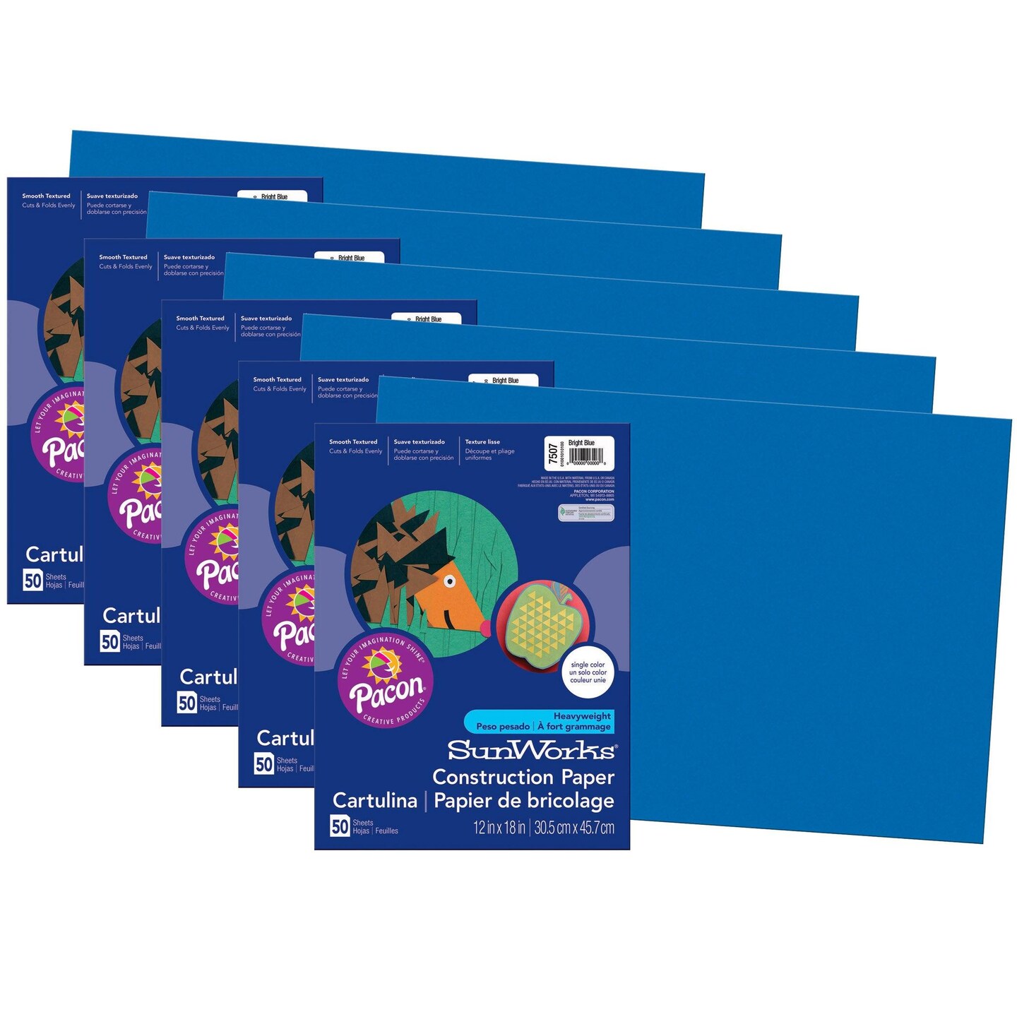 Construction Paper, Bright Blue, 12" x 18", 50 Sheets Per Pack, 5 Packs ...