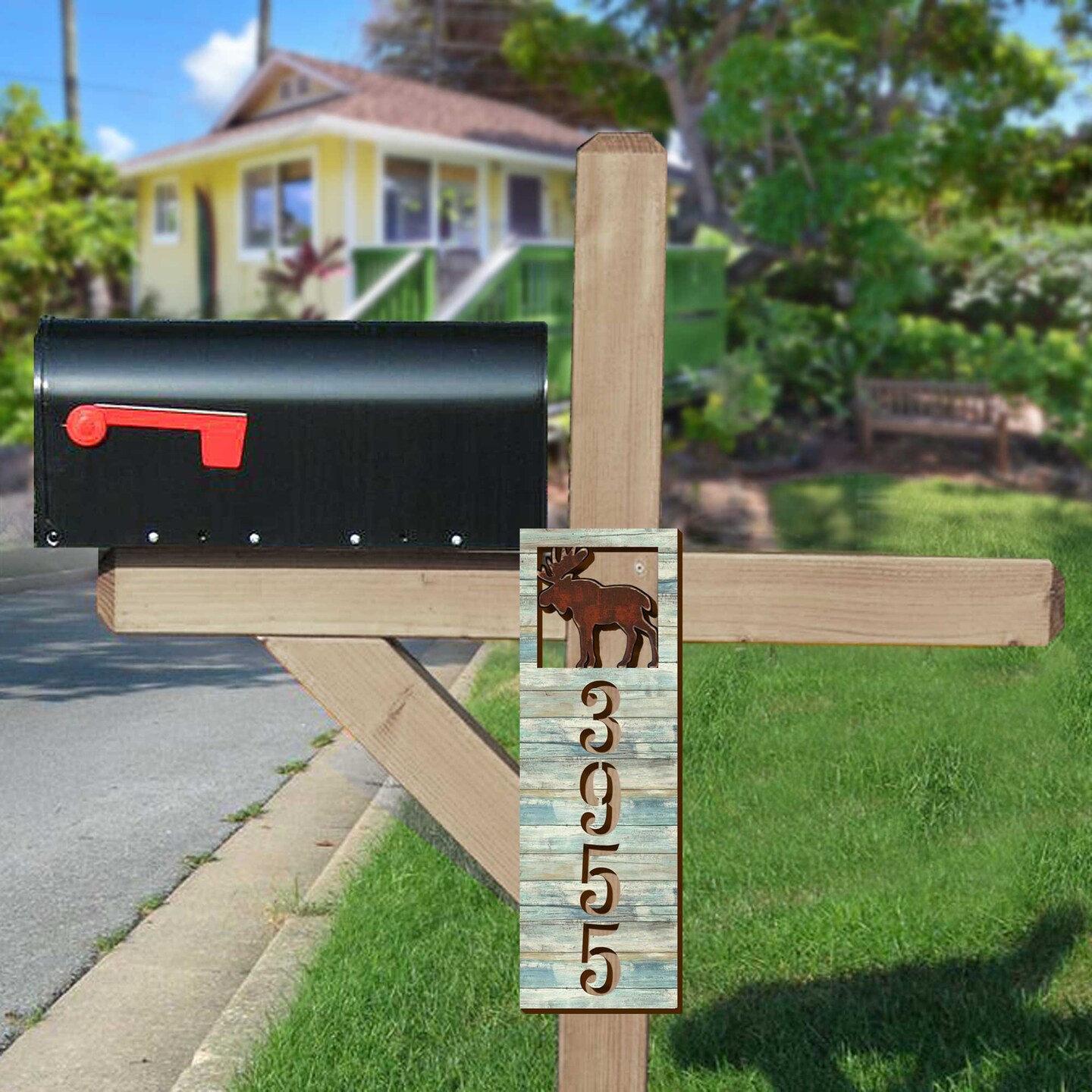 Moose Wooden House Number Plaque - Address sign - Address House Numbers ...