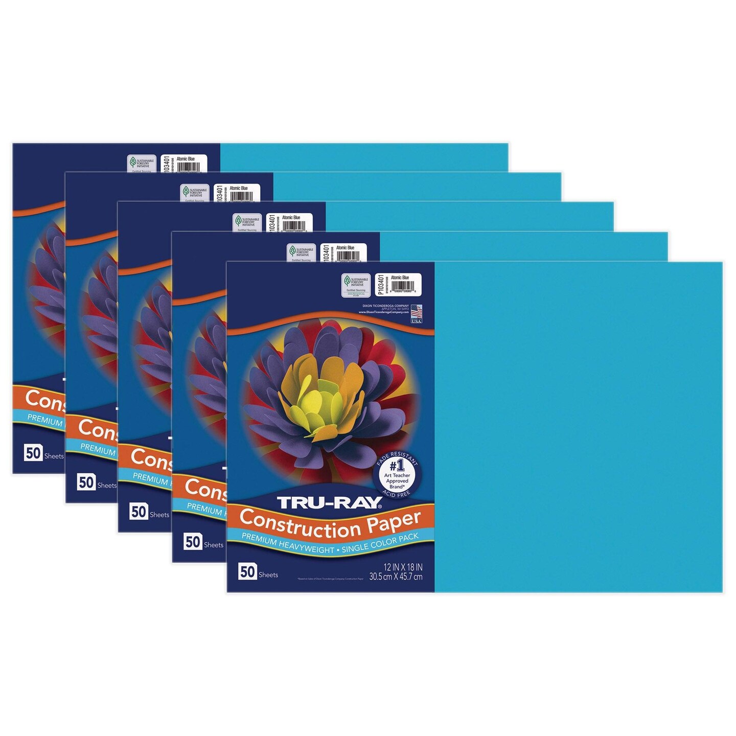 Construction Paper, Atomic Blue, 12" x 18", 50 Sheets Per Pack, 5 Packs ...