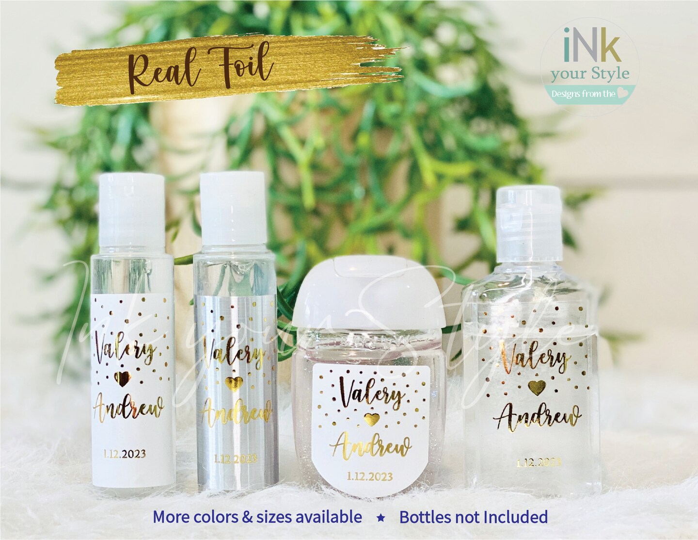 Personalized Hand Sanitizer Labels, real Foil labels, wedding favor ...
