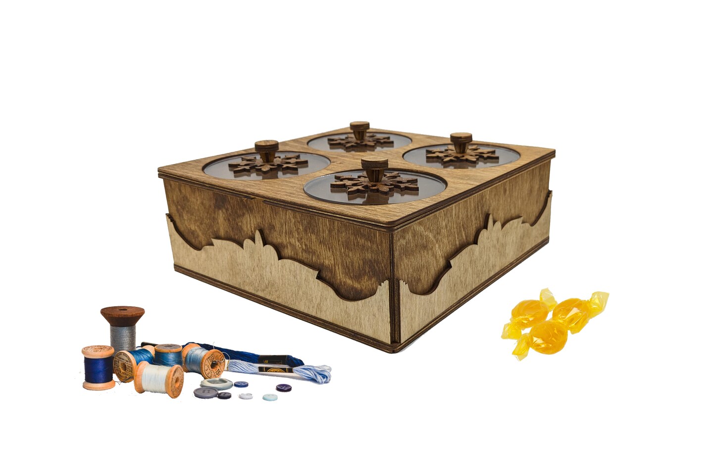 Handmade Wooden Box with 4 Large Compartments and Clear Acrylic Lids ...