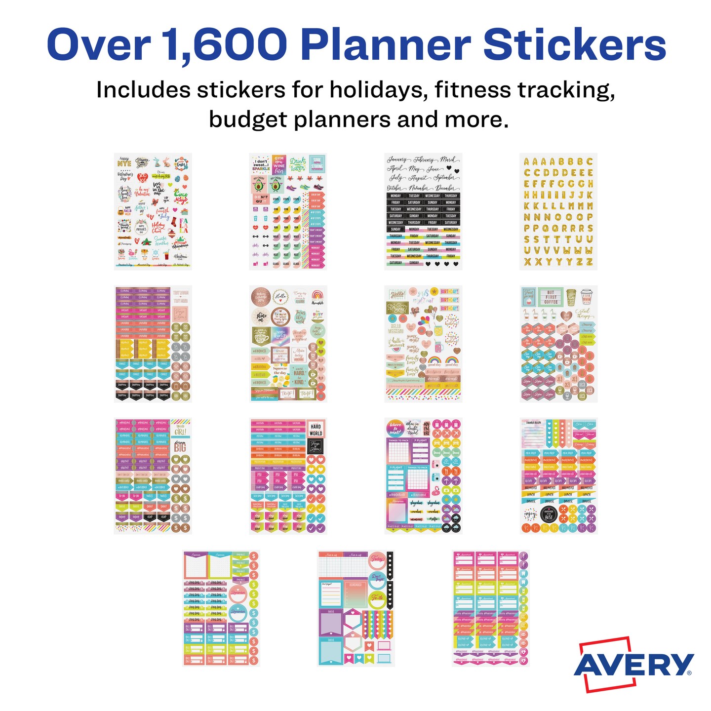 Avery Planner Stickers Variety Pack, 1,656 Stickers, Weekly, Calendar ...