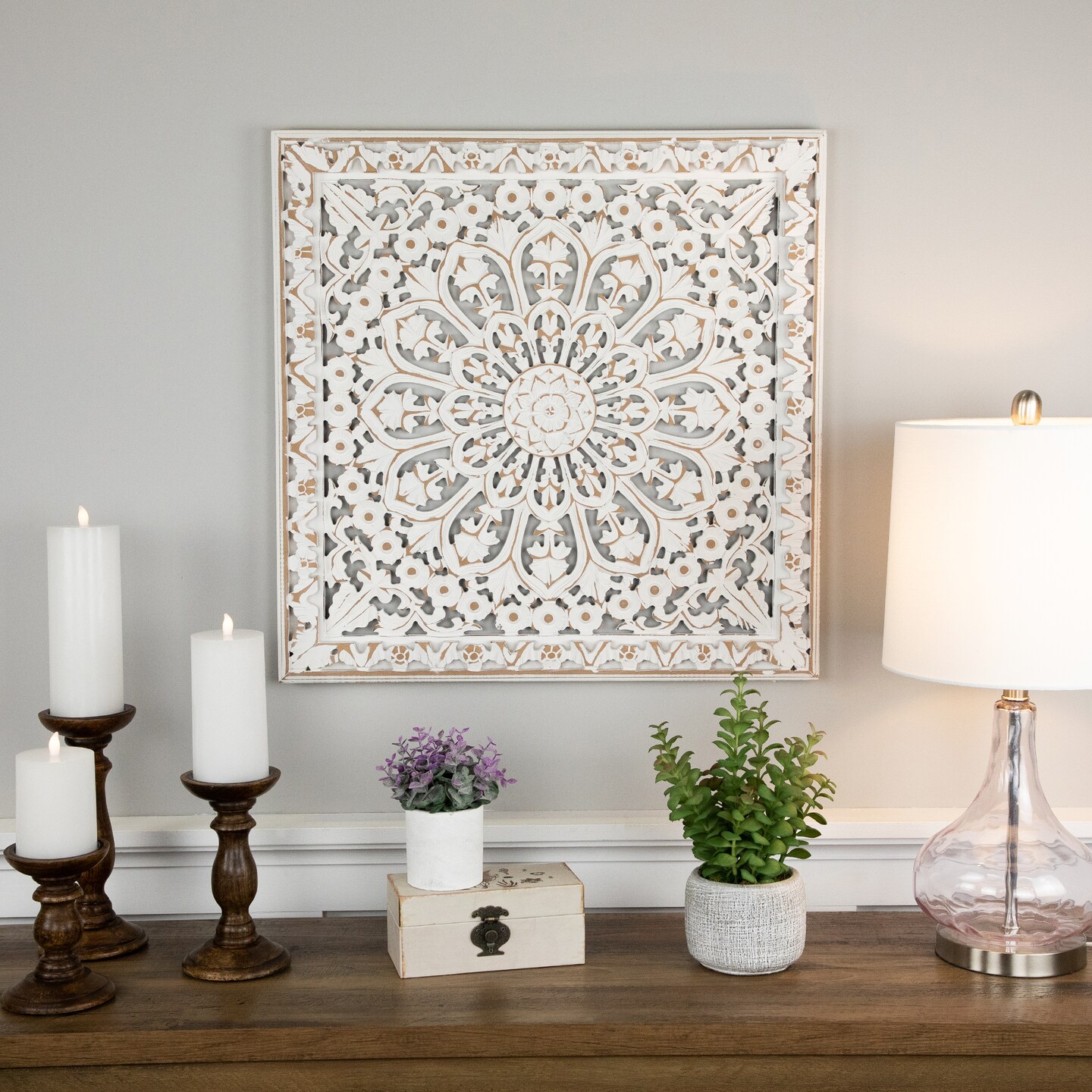 Northlight 24" Antique White Floral Mandala Square Wall Panel | Michaels