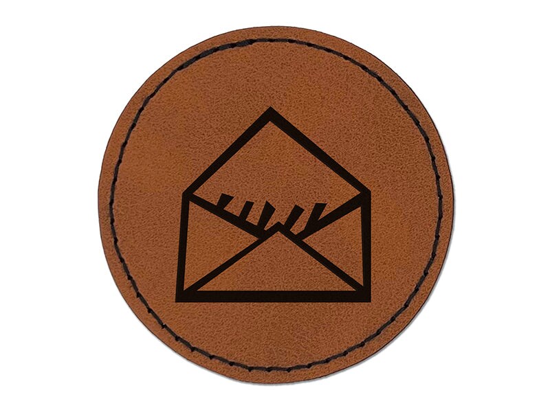 Envelope Letter Mail Doodle Round Iron-On Engraved Faux Leather Patch ...