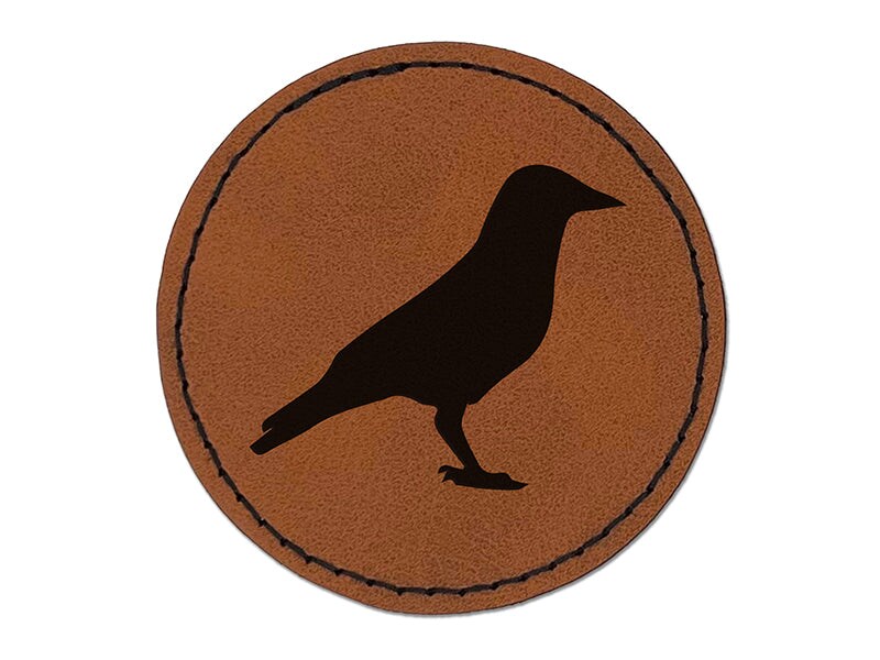 Crow Solid Round Iron-On Engraved Faux Leather Patch Applique - 2.5 ...