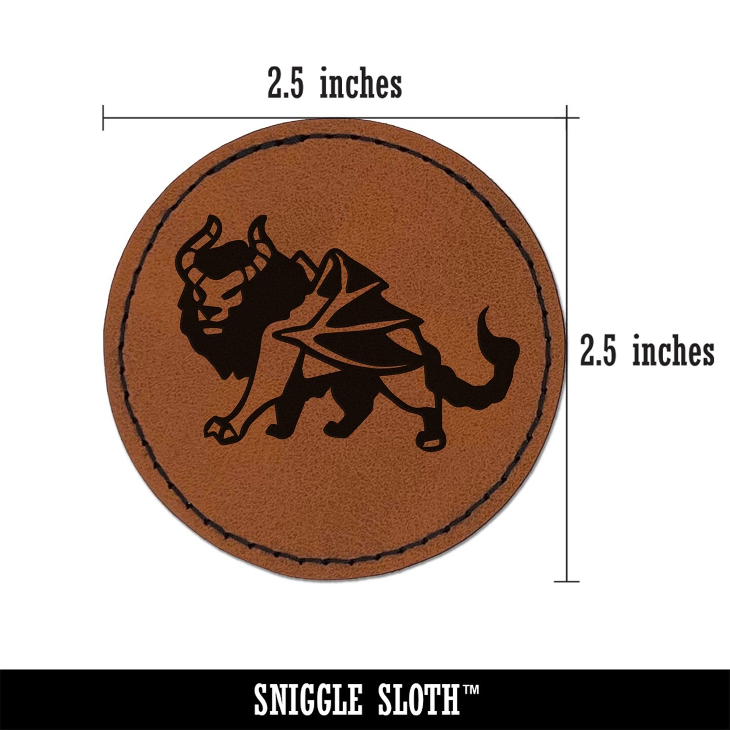 Manticore Greek Mythological Creature Beast Round Iron-On Engraved Faux ...