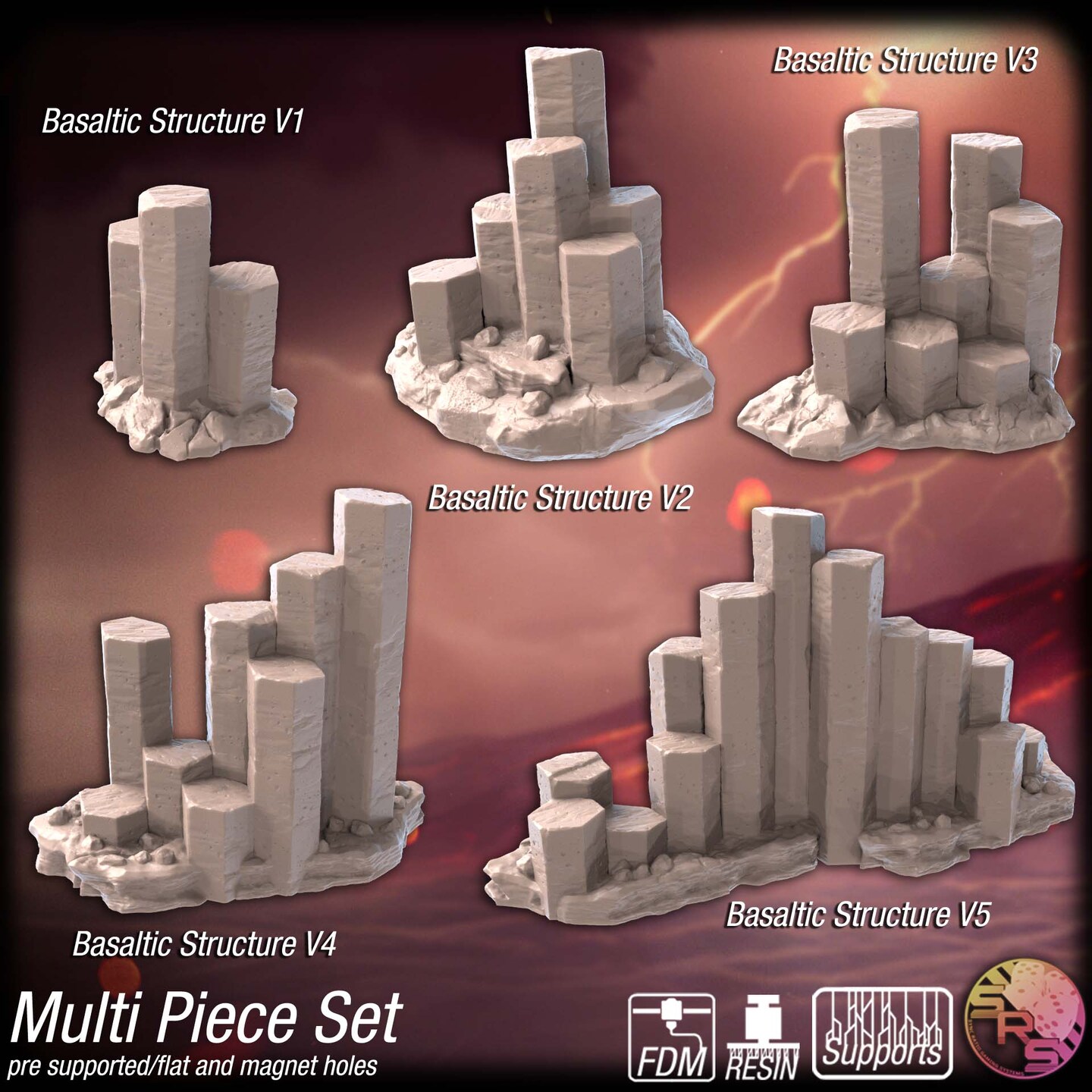 Basalt structure, set of 5 - Scatter Terrain from SRS Studio. Apx. 25mm ...
