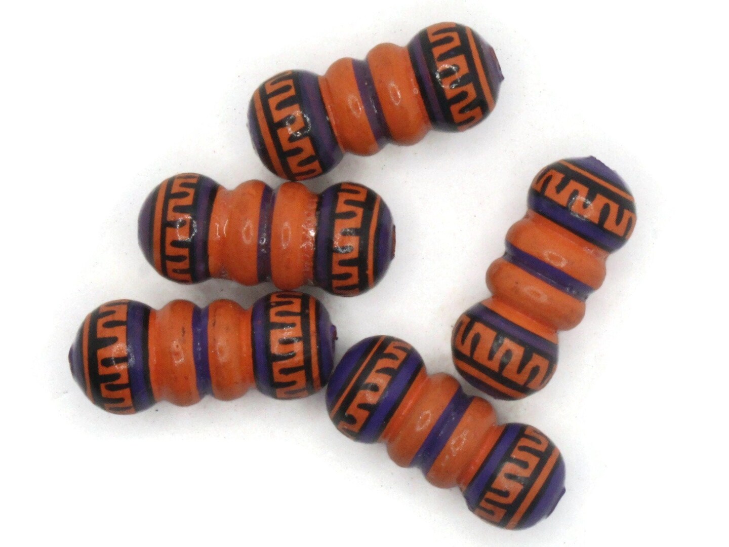 5 22mm Vintage Painted Clay Orange Purple and Black Patterned Bumpy ...