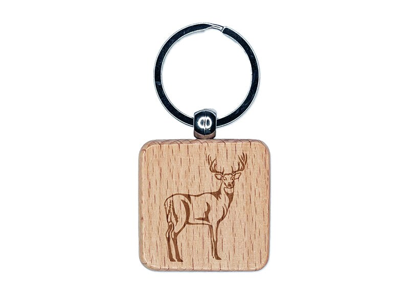 White-Tailed Deer Buck Hunting Forest Animal Engraved Wood Square ...