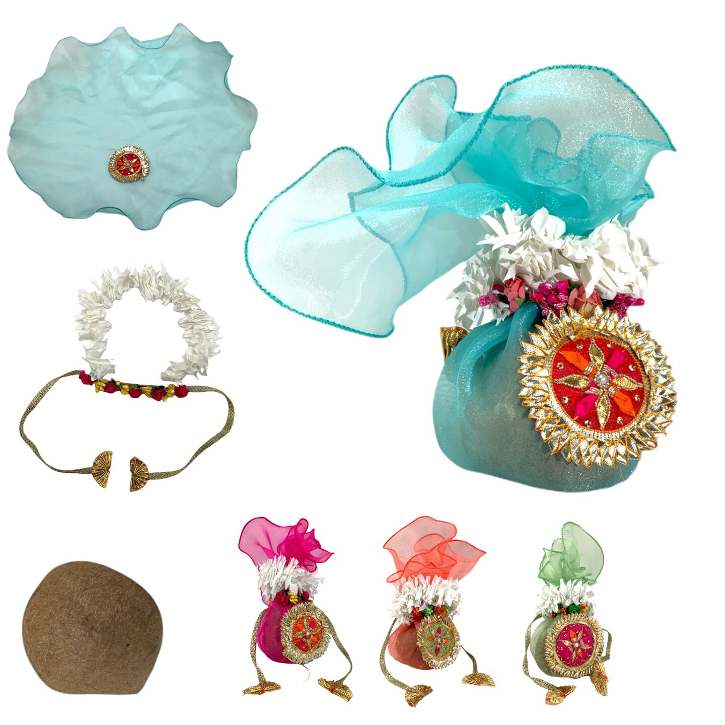 Decorative Dried Coconut Cover Traditional Nariyal Fabric Cloth With ...