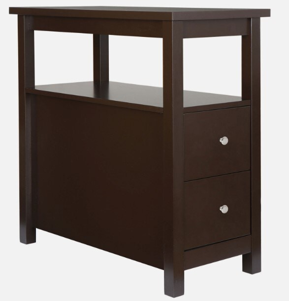 Set of 2 Long-Lasting End Tables with 2 Drawers and a Shelf Narrow ...