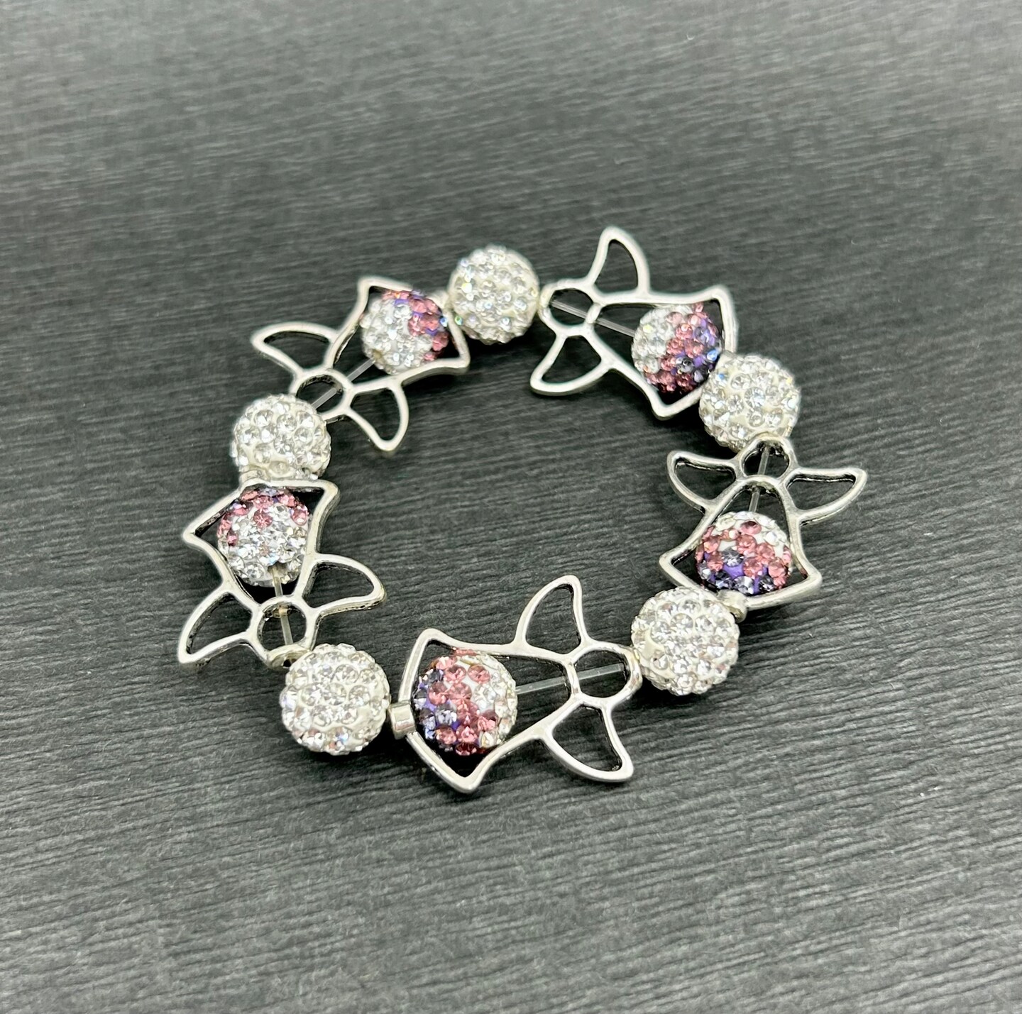 Christmas Holiday Pave Bead Angel Cage Stretch Purple Silver Bracelet ...