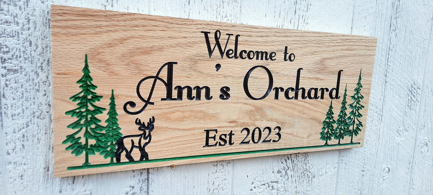 Custom Carved Wood Signs | Personalized Cabin Sign with Deer | Wooden ...