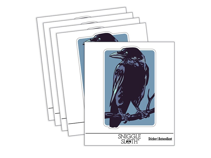 Wise Black Raven Crow Perched on Branch Waterproof Vinyl Phone Tablet ...