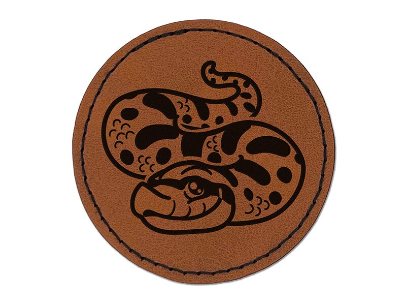 Cute Hognose Snake Round Iron-On Engraved Faux Leather Patch Applique ...