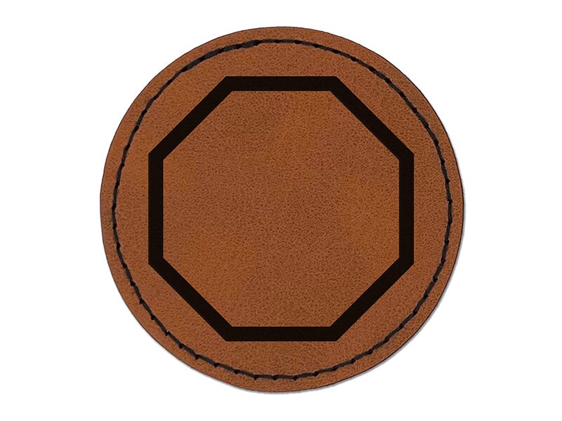 Octagon Border Outline Round Iron-On Engraved Faux Leather Patch ...