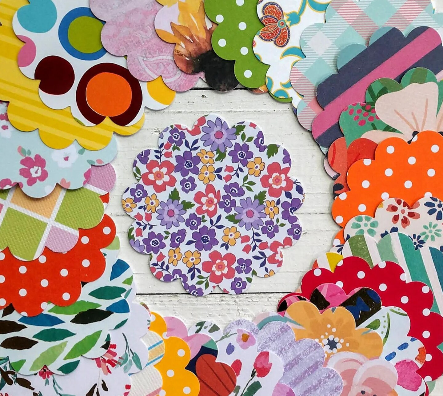 30 Scalloped Circle Die Cuts, Flower Die Cut, Flower Punch, Flower ...