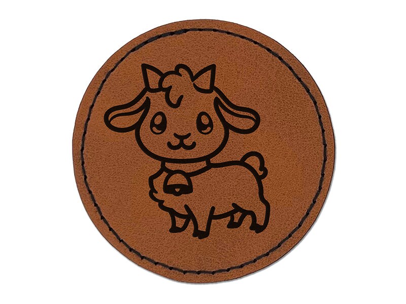 Darling Goat Farm Animal Round Iron-On Engraved Faux Leather Patch ...