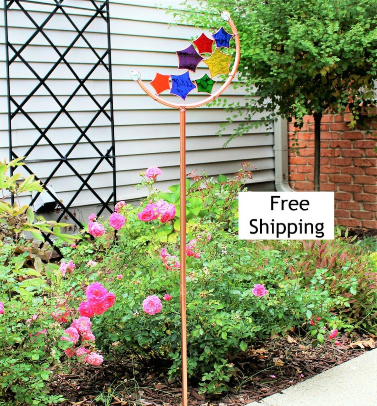 Star Crescent Glass Garden Stake. Tall 30 or 50 inch star stained glass ...