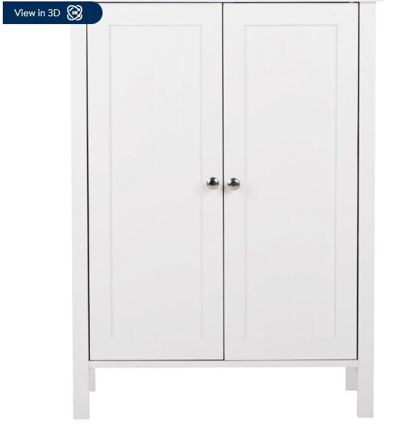 Free Standing White Wooden 2 Door Bathroom Cabinet Storage with 3 ...