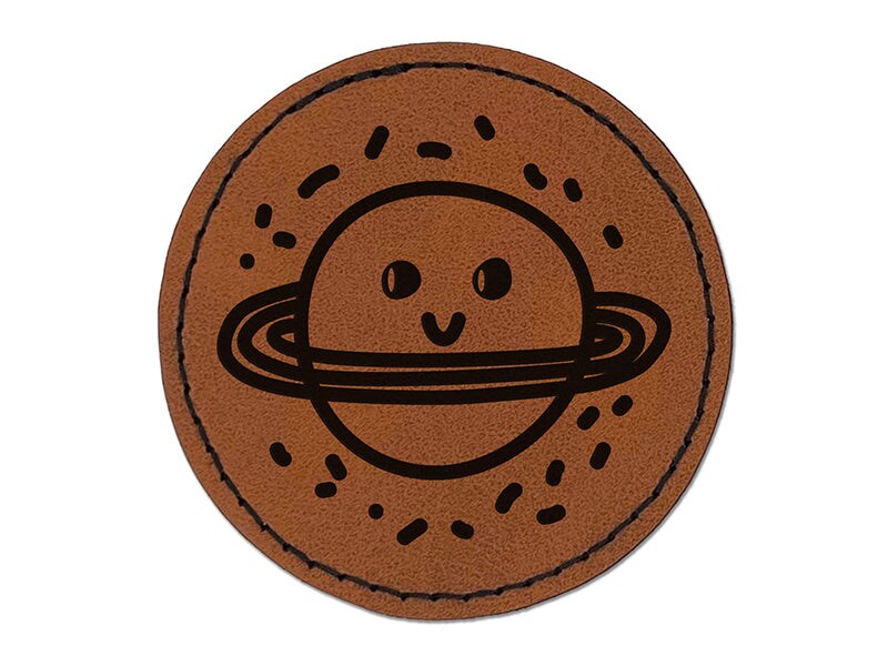 Happy Planet Space Doodle Round Iron-On Engraved Faux Leather Patch ...